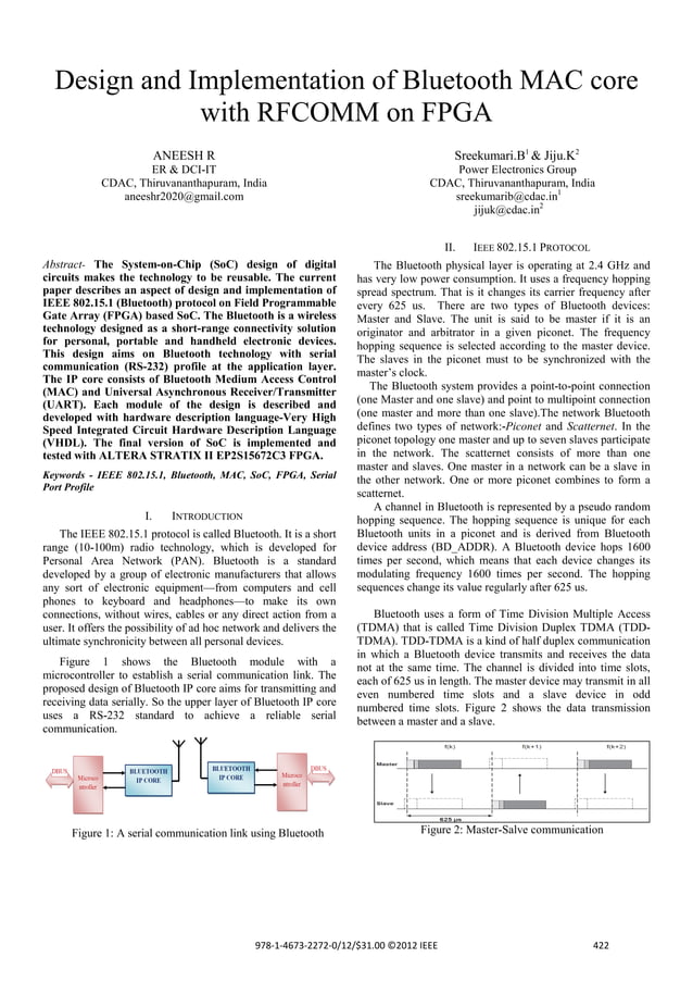 Design and Implementation of Bluetooth MAC core with RFCOMM on FPGA | PDF