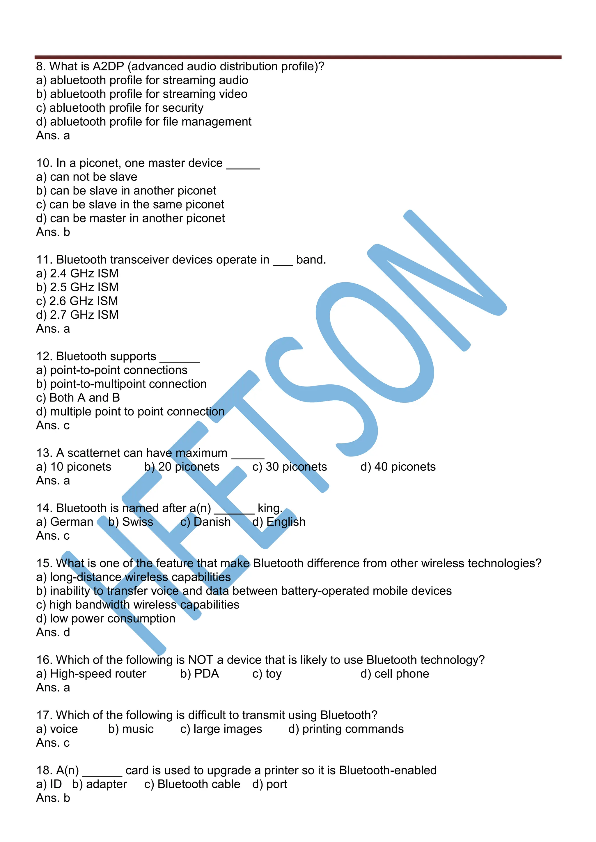 Bluetooth MCQ Questions and answers in English | PDF | Smartphones ...