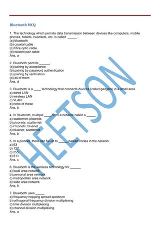 Bluetooth MCQ Questions and answers in English | PDF | Smartphones ...