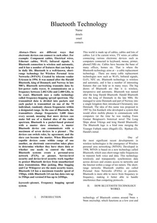 Bluetooth paper presentation ieee | DOCX | Computer Networking | Computing