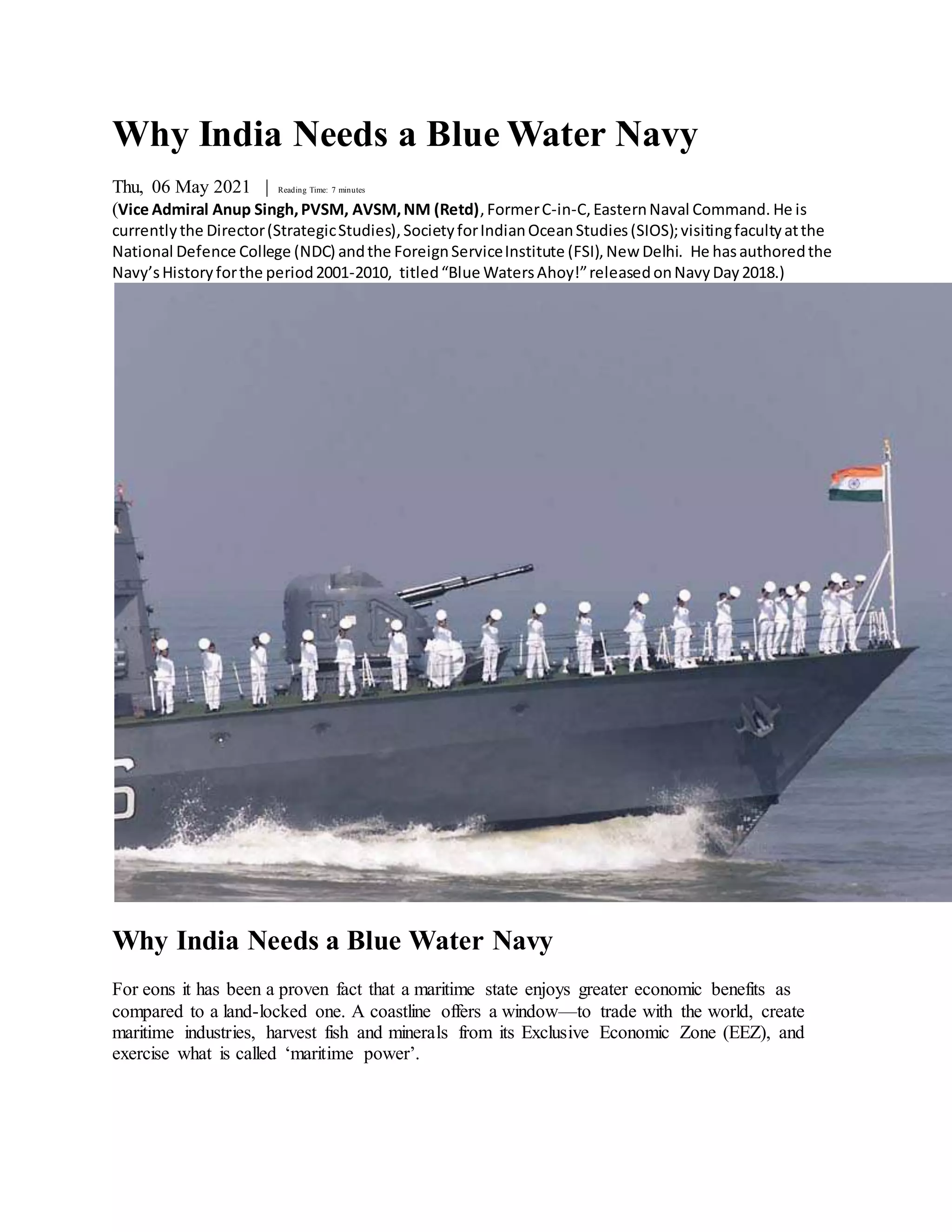 Blue water navy and india | PDF