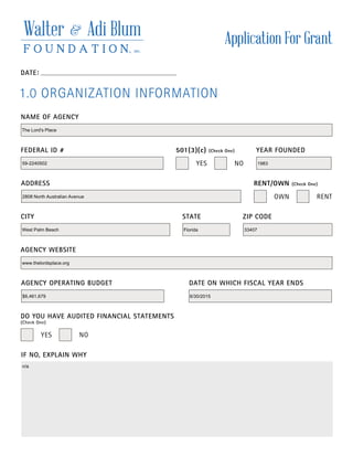 Blum Foundation Grant Application | PDF