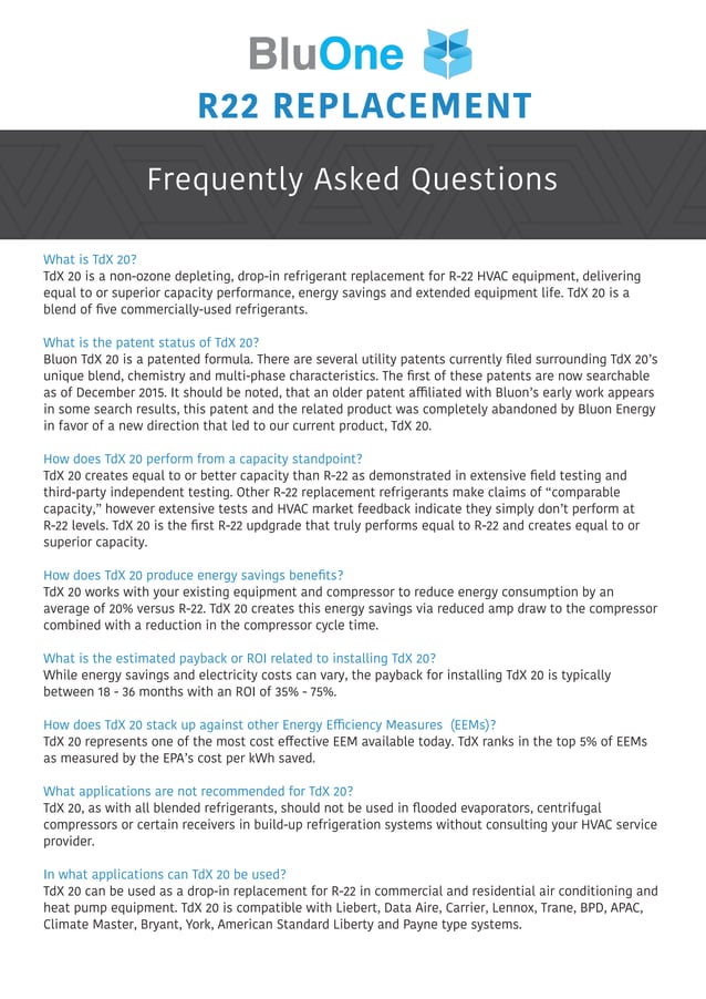 Bluon R22 REPLACEMENT UPGRADE IT TO TdX 20 | PDF