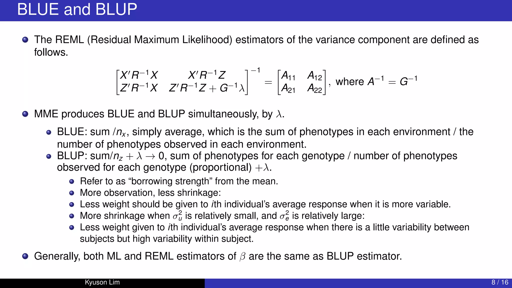 BlUP and BLUE- REML of linear mixed model | PDF