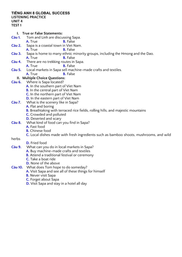 BỘ LUYỆN NGHE TIẾNG ANH 8 GLOBAL SUCCESS CẢ NĂM (GỒM 12 UNITS, MỖI UNIT ...