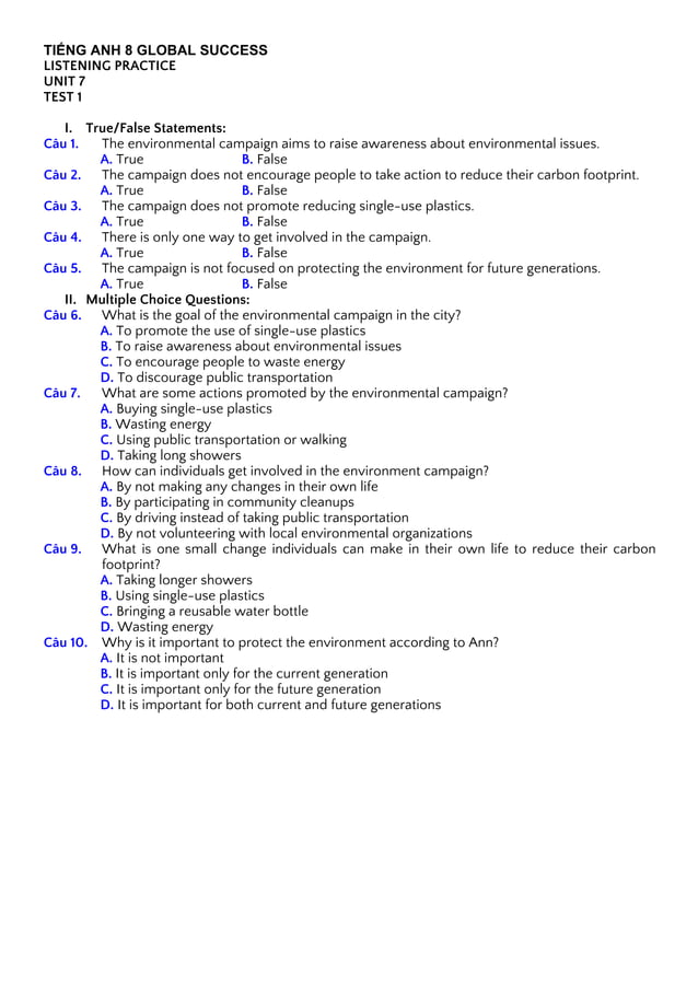 BỘ LUYỆN NGHE TIẾNG ANH 8 GLOBAL SUCCESS CẢ NĂM (GỒM 12 UNITS, MỖI UNIT ...