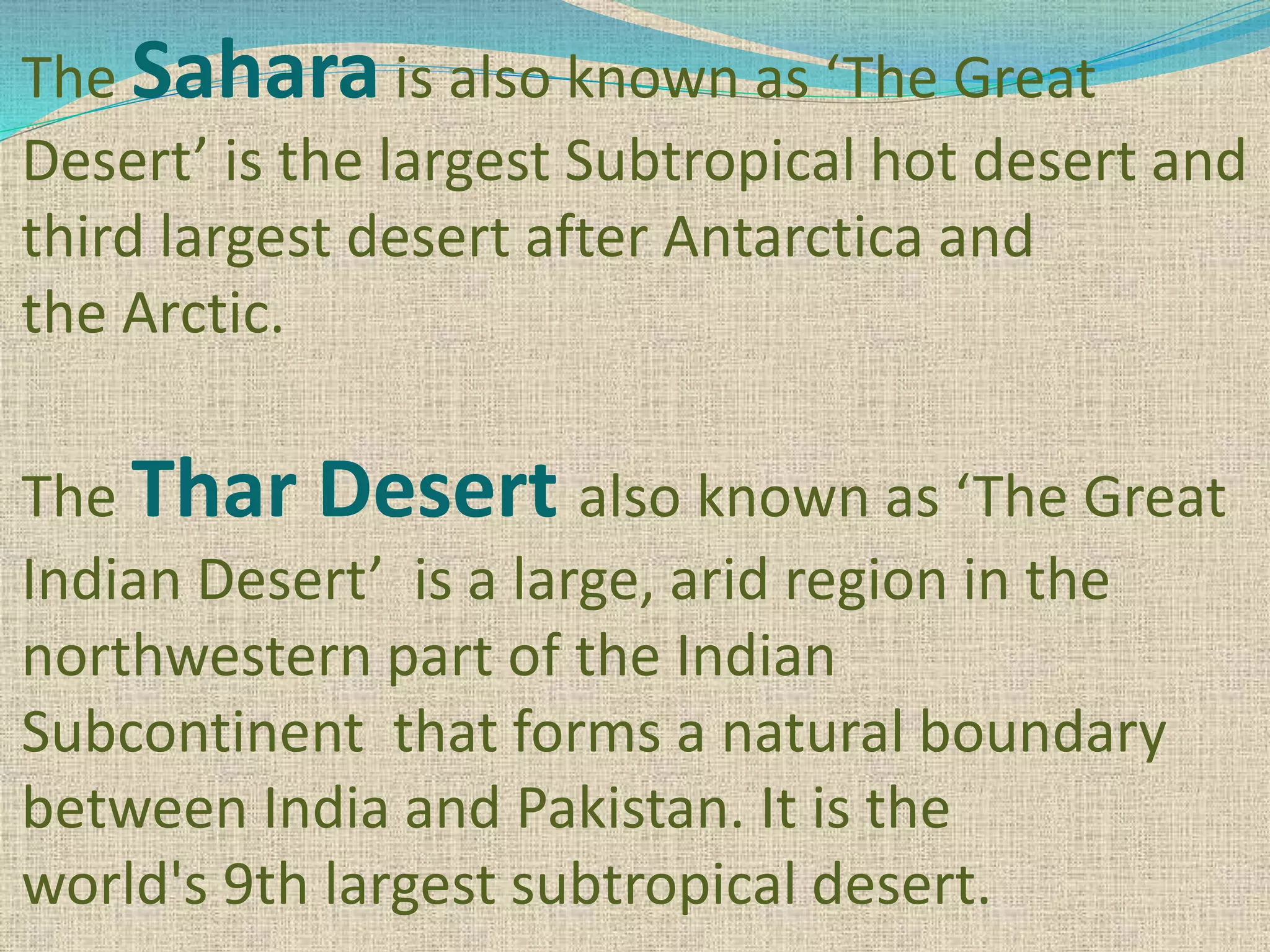 SAHARA DESERT VS THAR DESERT | PPTX
