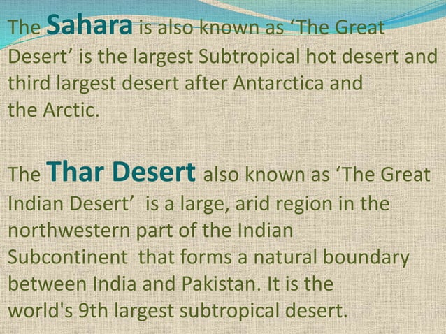 SAHARA DESERT VS THAR DESERT | PPTX