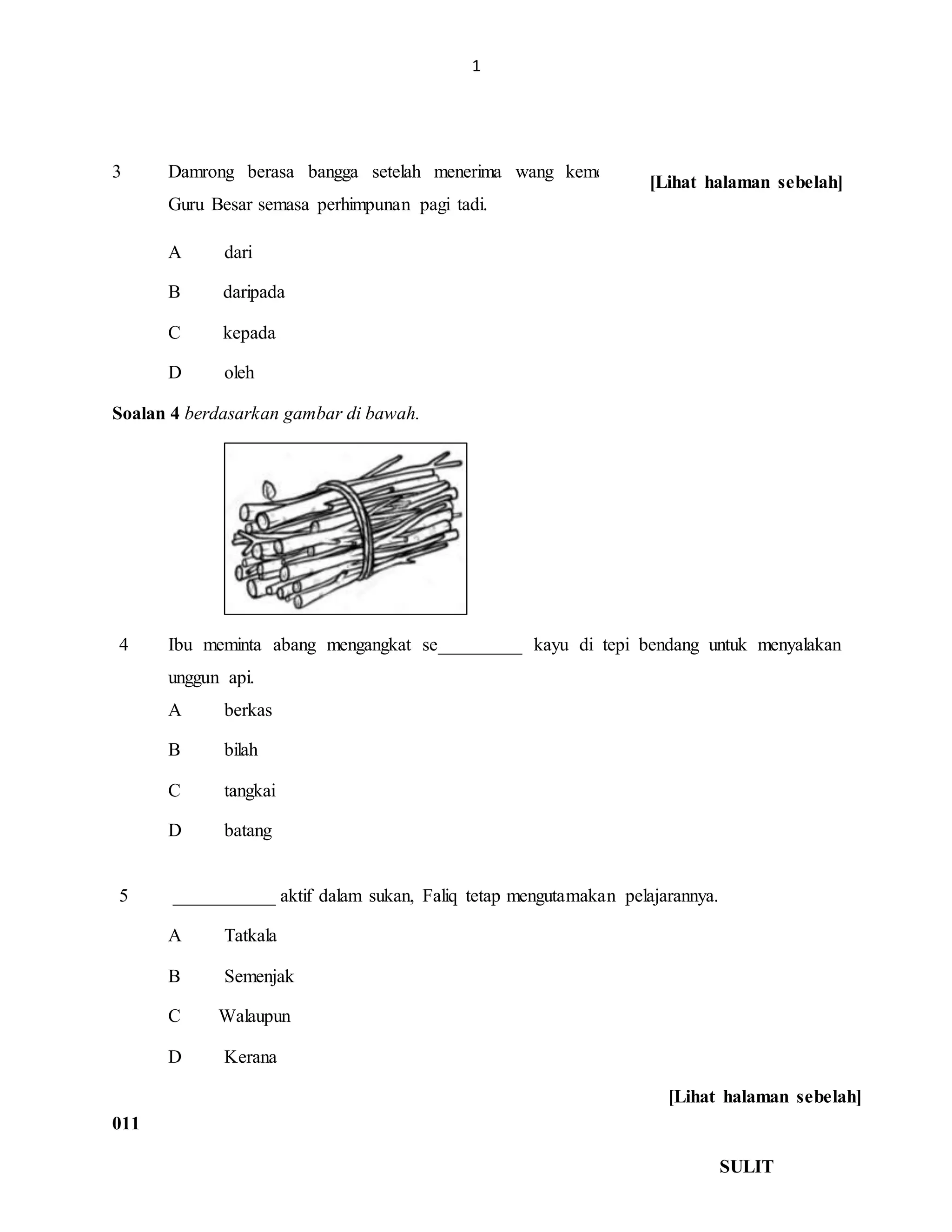 Kertas Bahasa Melayu 011 Bahagian A mengikut JSU | DOCX