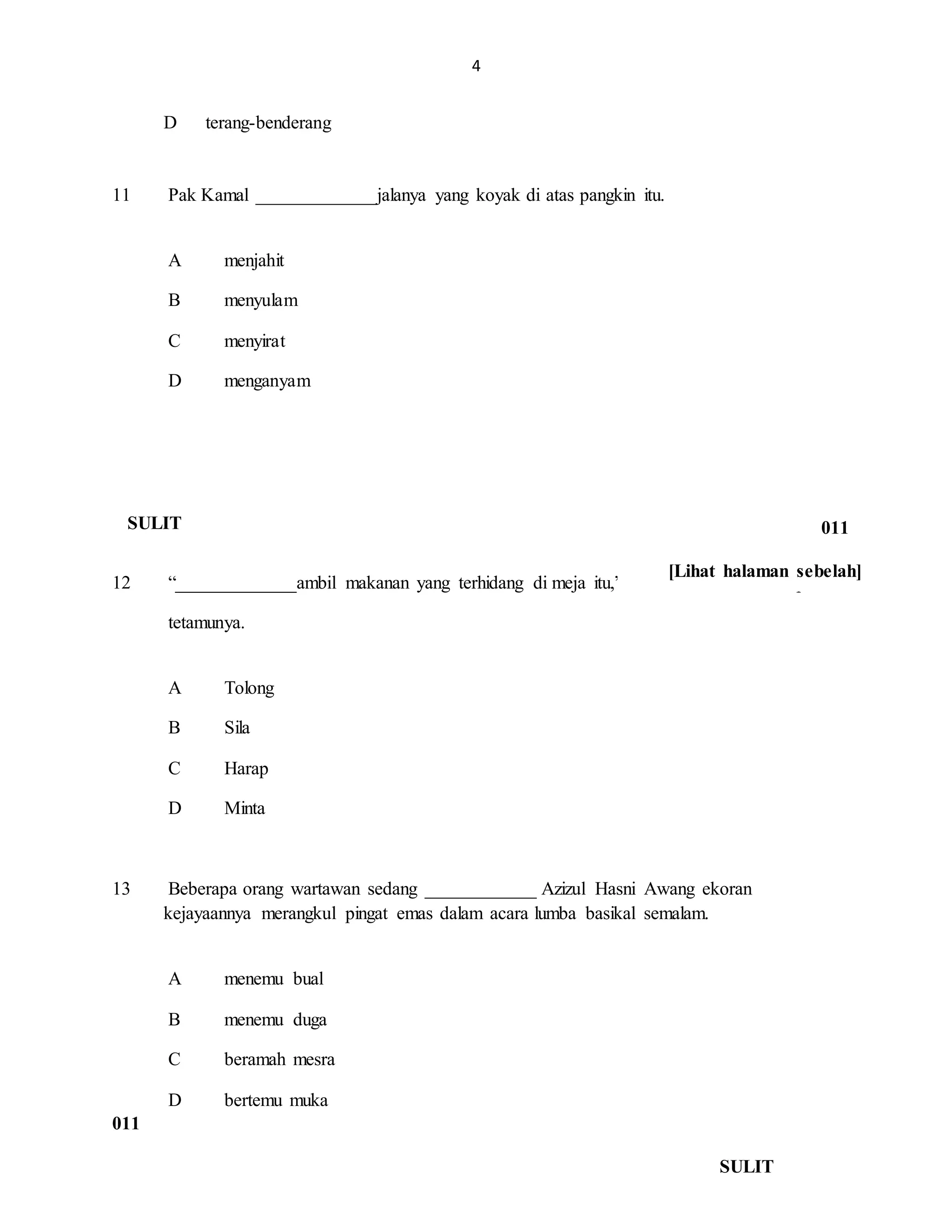 Kertas Bahasa Melayu 011 Bahagian A mengikut JSU | DOCX