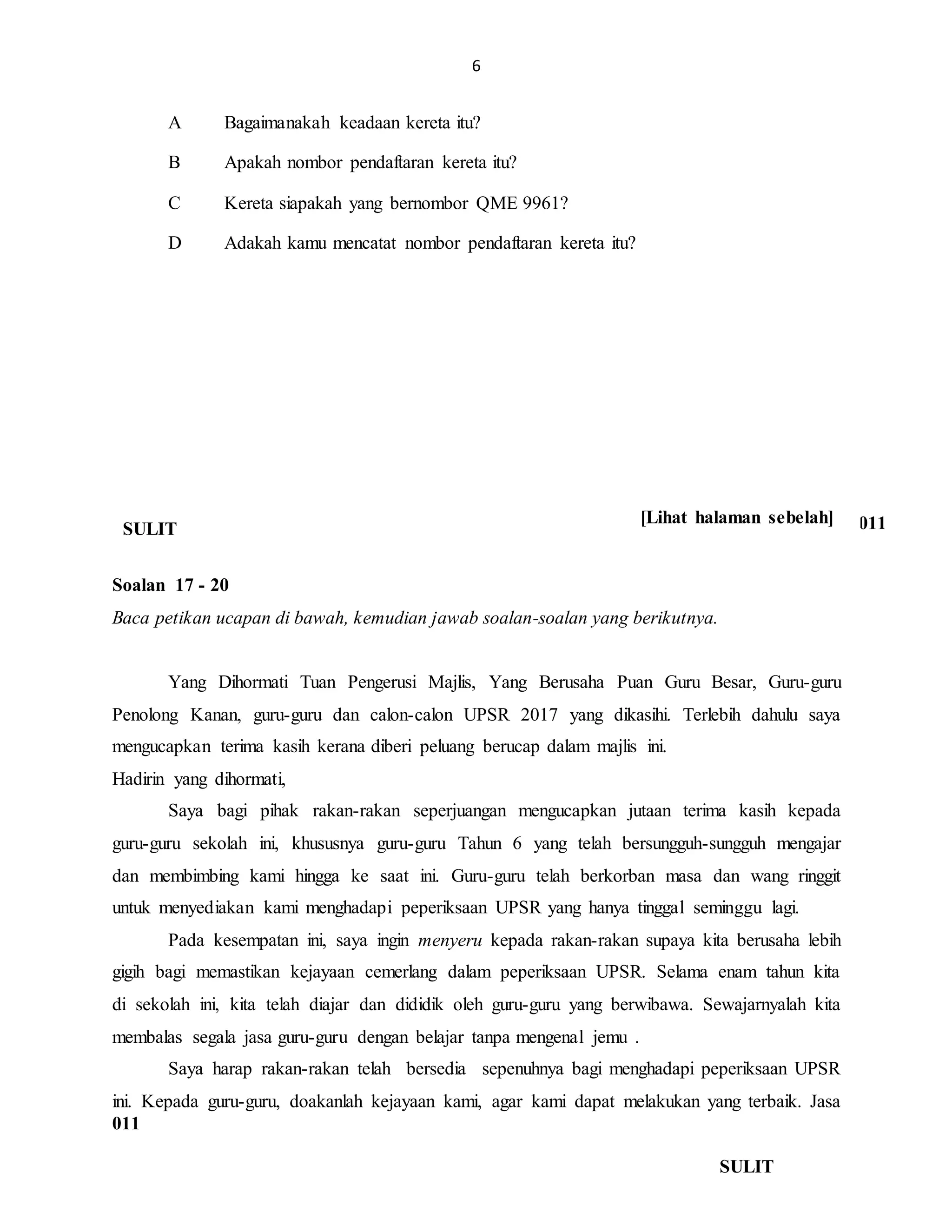 Kertas Bahasa Melayu 011 Bahagian A mengikut JSU | DOCX
