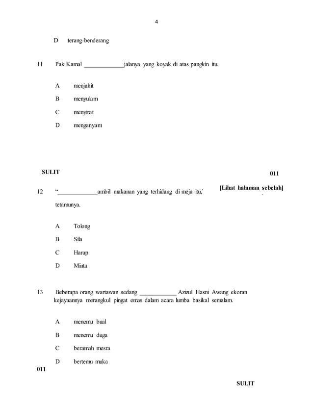 Kertas Bahasa Melayu 011 Bahagian A mengikut JSU | DOCX