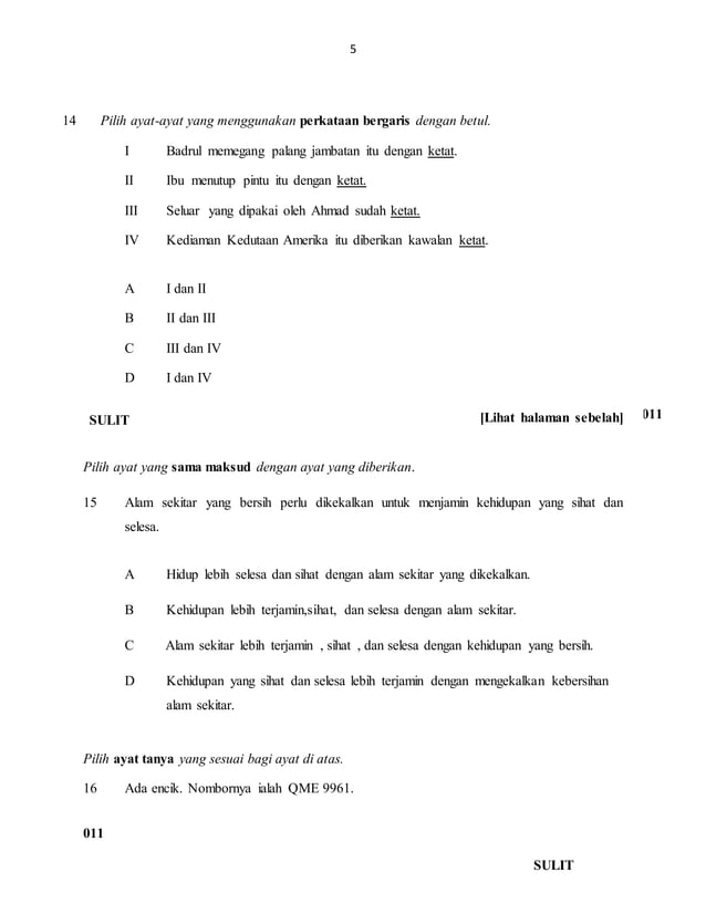 Kertas Bahasa Melayu 011 Bahagian A mengikut JSU | DOCX