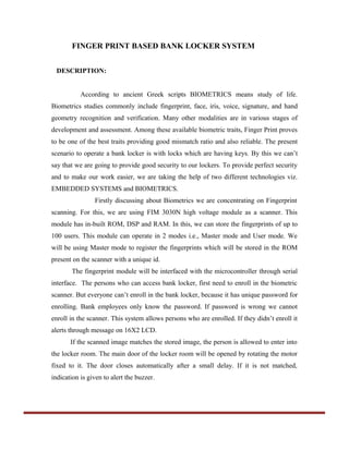 Bm 02 FINGER PRINT BASED BANK LOCKER SYSTEM | DOC