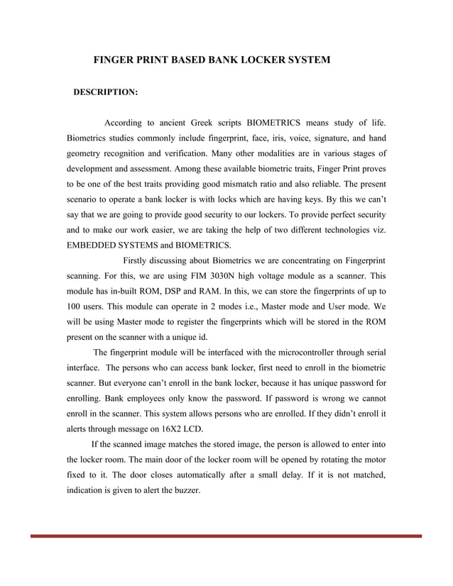 Bm 02 FINGER PRINT BASED BANK LOCKER SYSTEM | PDF