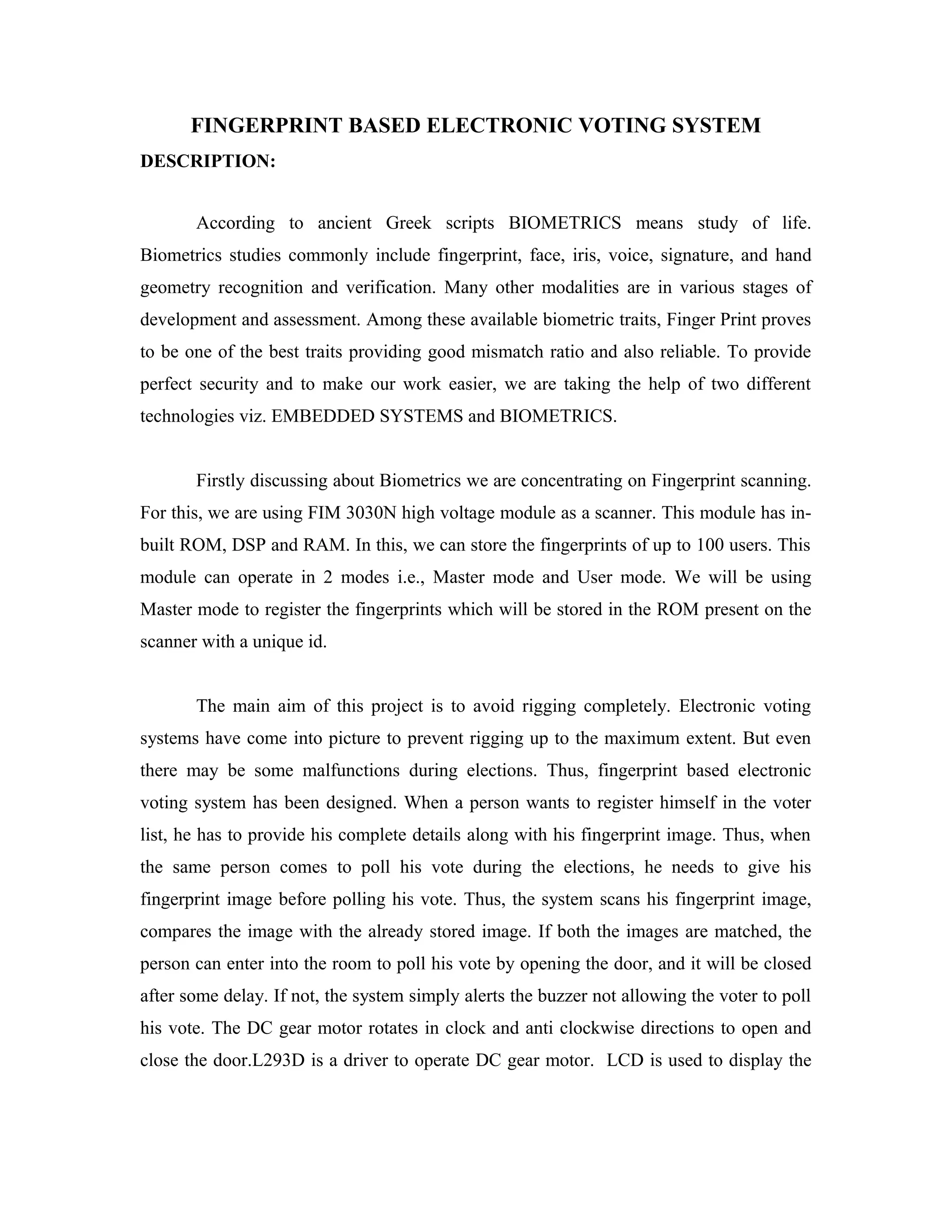 Bm 05 FINGERPRINT BASED ELECTRONIC VOTING SYSTEM | PDF