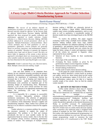 A Fuzzy Logic Multi-Criteria Decision Approach for Vendor Selection Manufacturing System | PDF