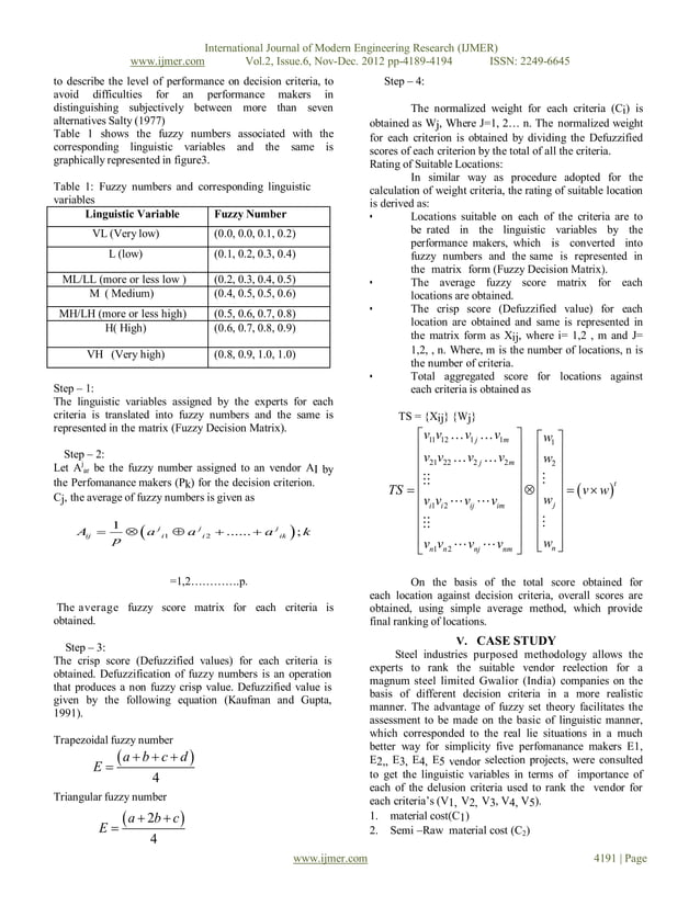 A Fuzzy Logic Multi-Criteria Decision Approach for Vendor Selection Manufacturing System | PDF