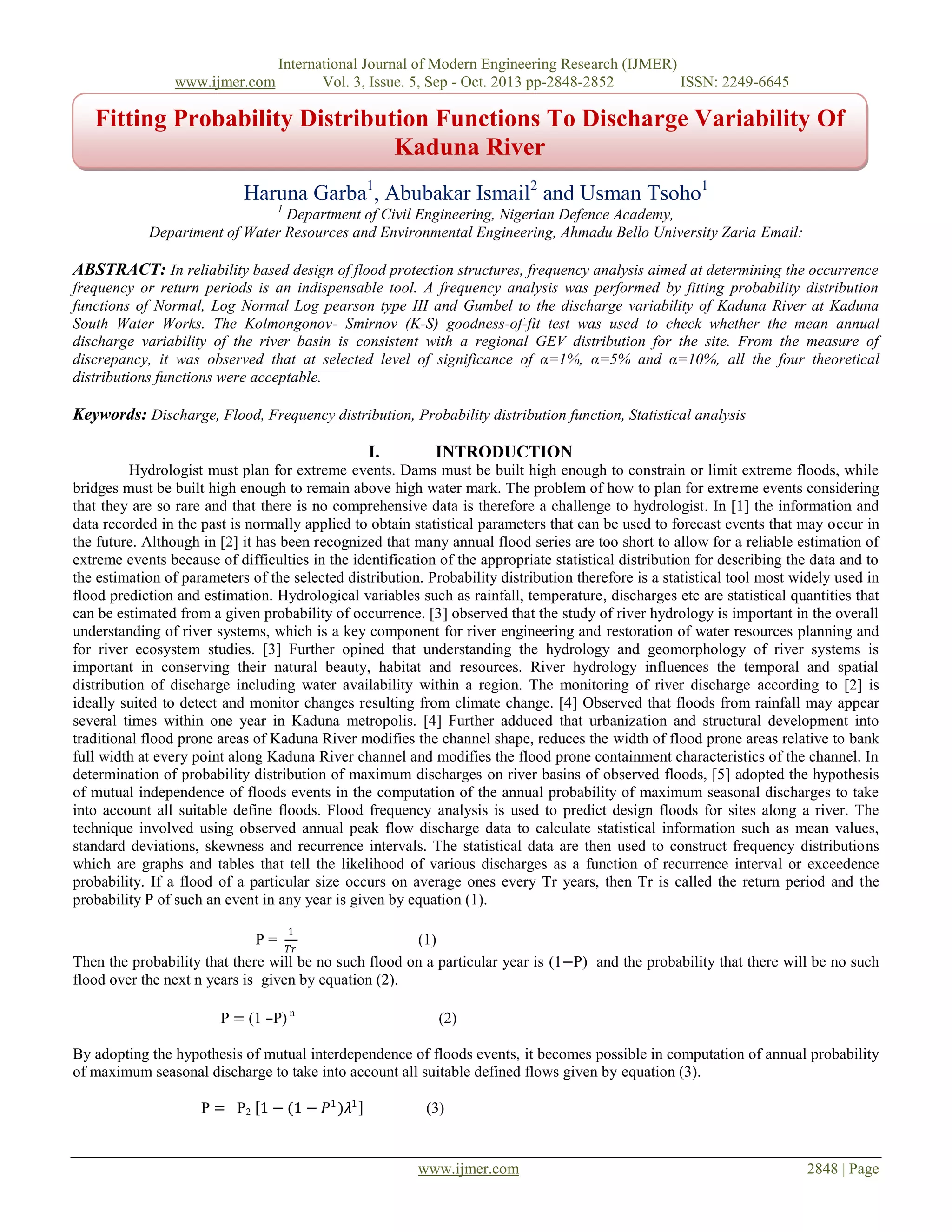 Fitting Probability Distribution Functions To Discharge Variability Of ...