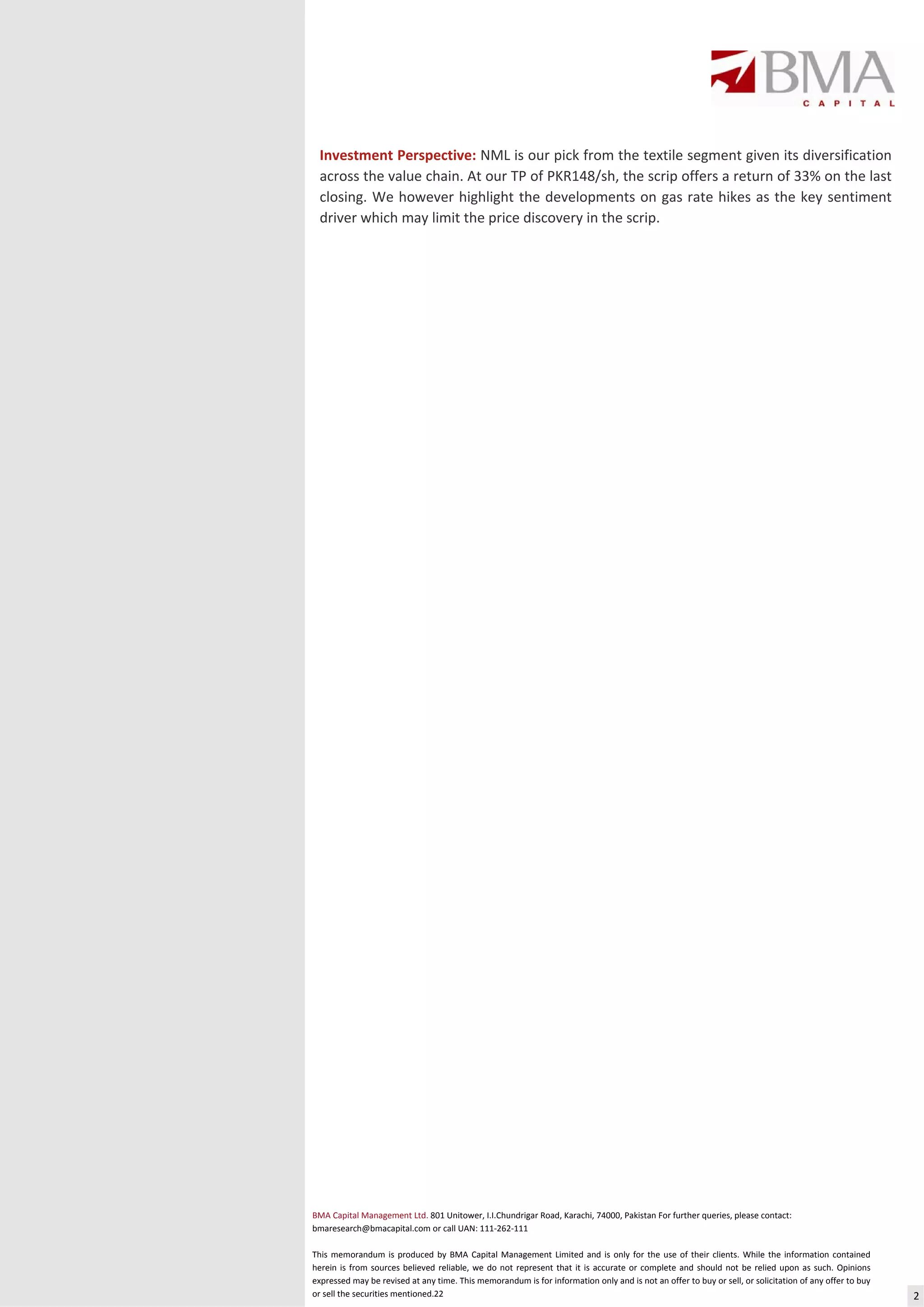 BMA Capital - Nishat Mills Report | PDF
