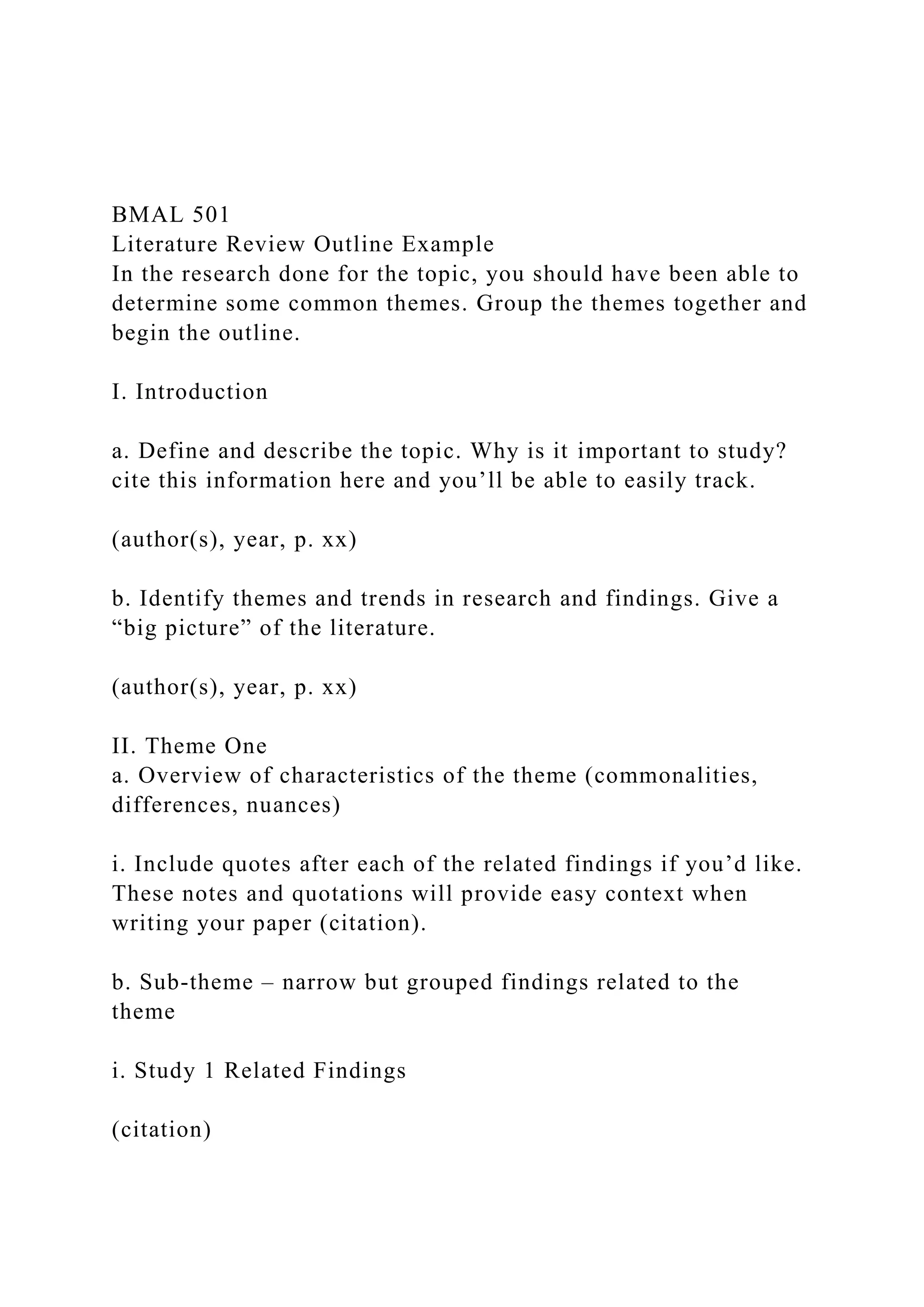 BMAL 501Literature Review Outline ExampleIn the research don.docx