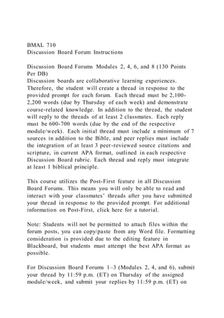 BMAL 710Discussion Board Forum InstructionsDiscussion Board | DOCX