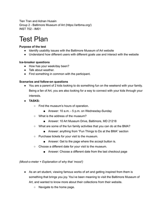 BMA Test Plan | PDF | Arts and Crafts | Hobbies & Interests