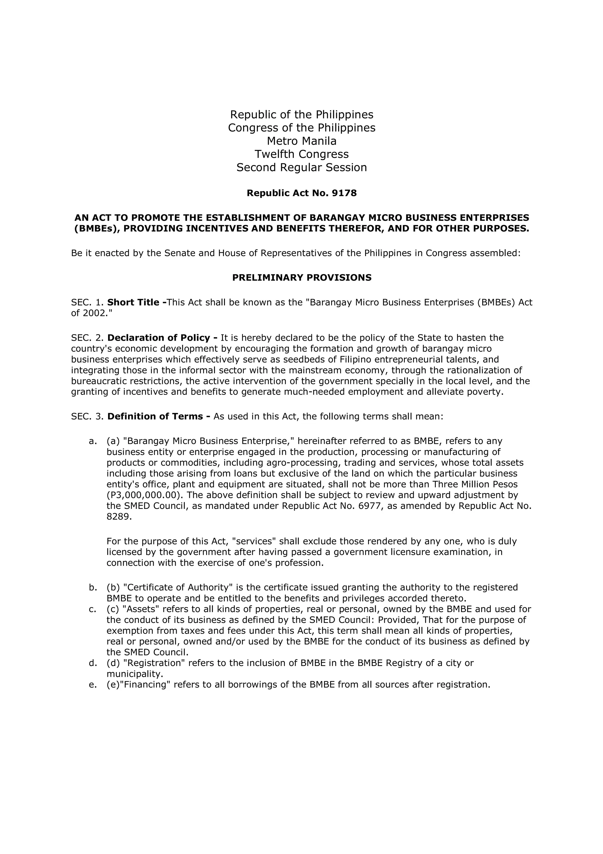 BMBE Law, IRR and Forms | PDF