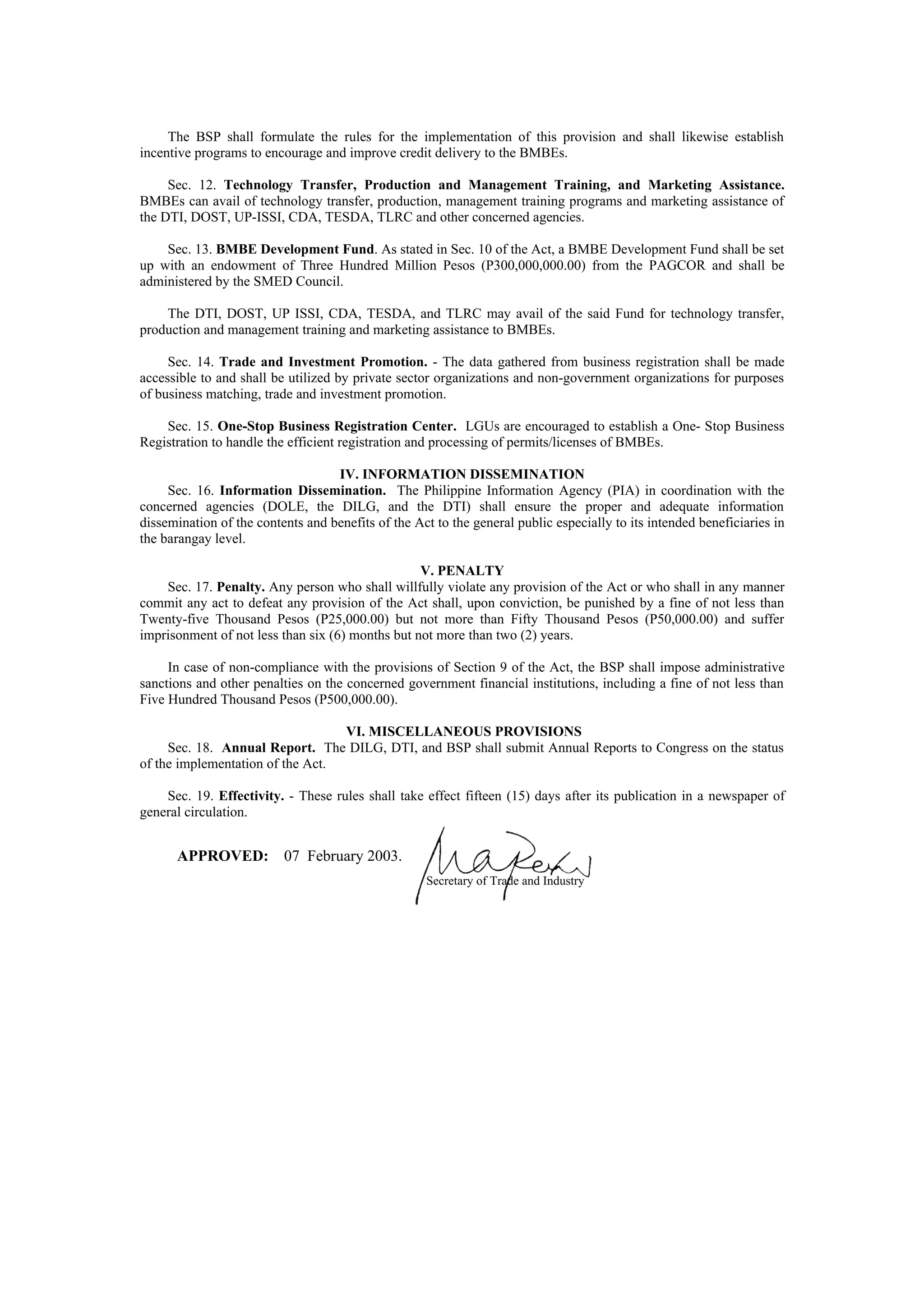 BMBE Law, IRR and Forms | PDF