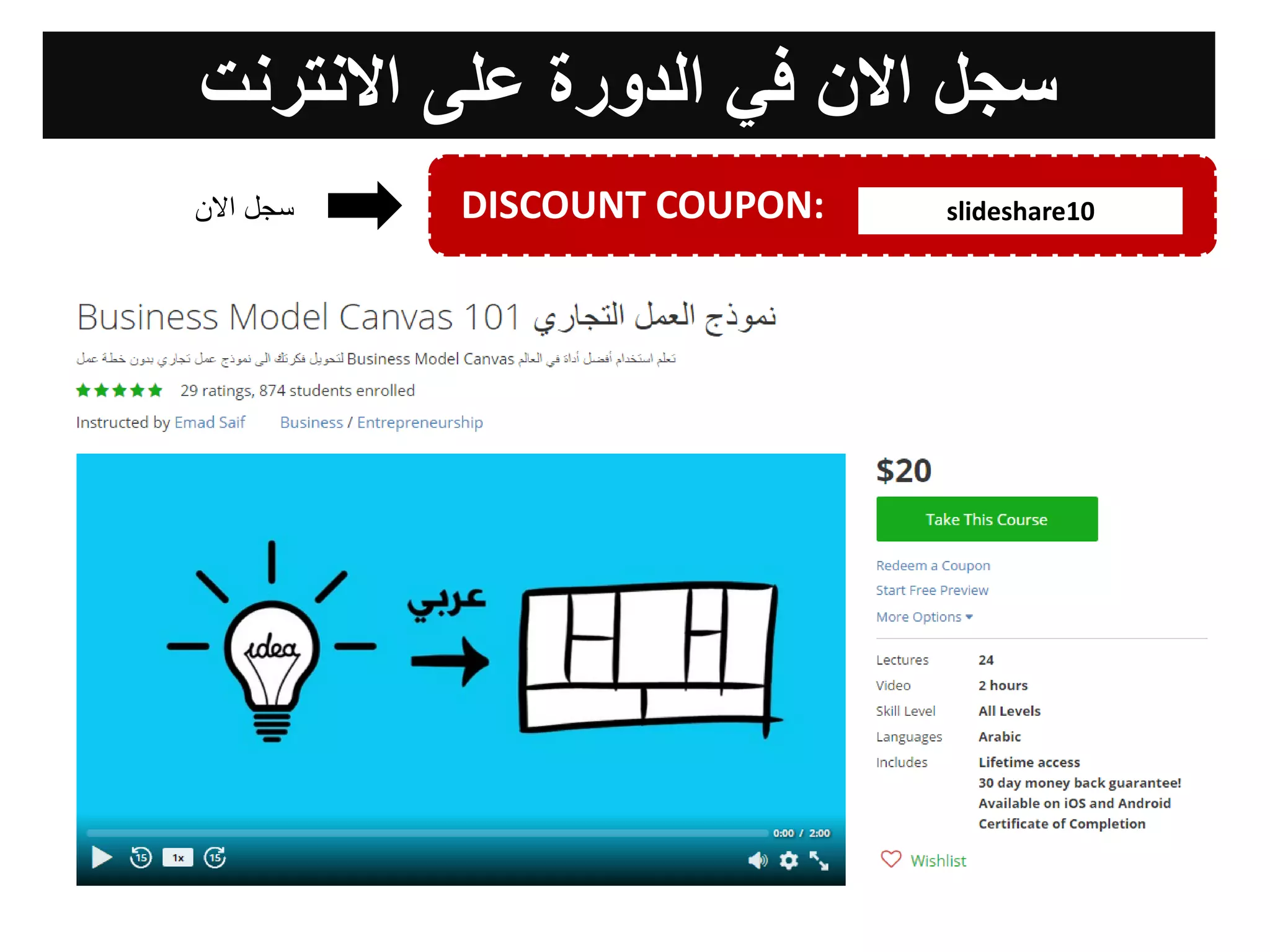 Business Model Canvas In Arabic - إبتكار نموذج العمل التجاري | PDF ...