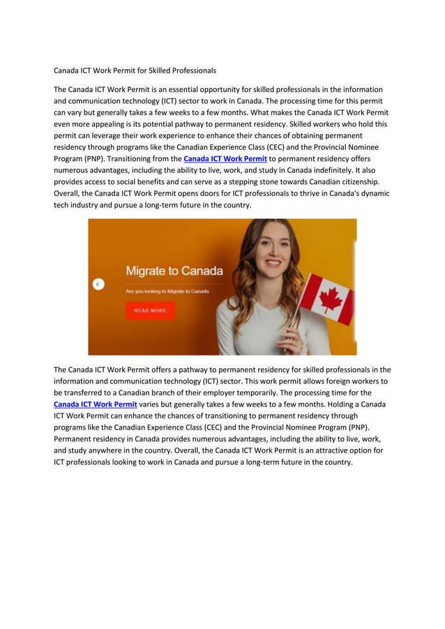 Canada ict work permit | Canada ict to permanent residency | ict work ...