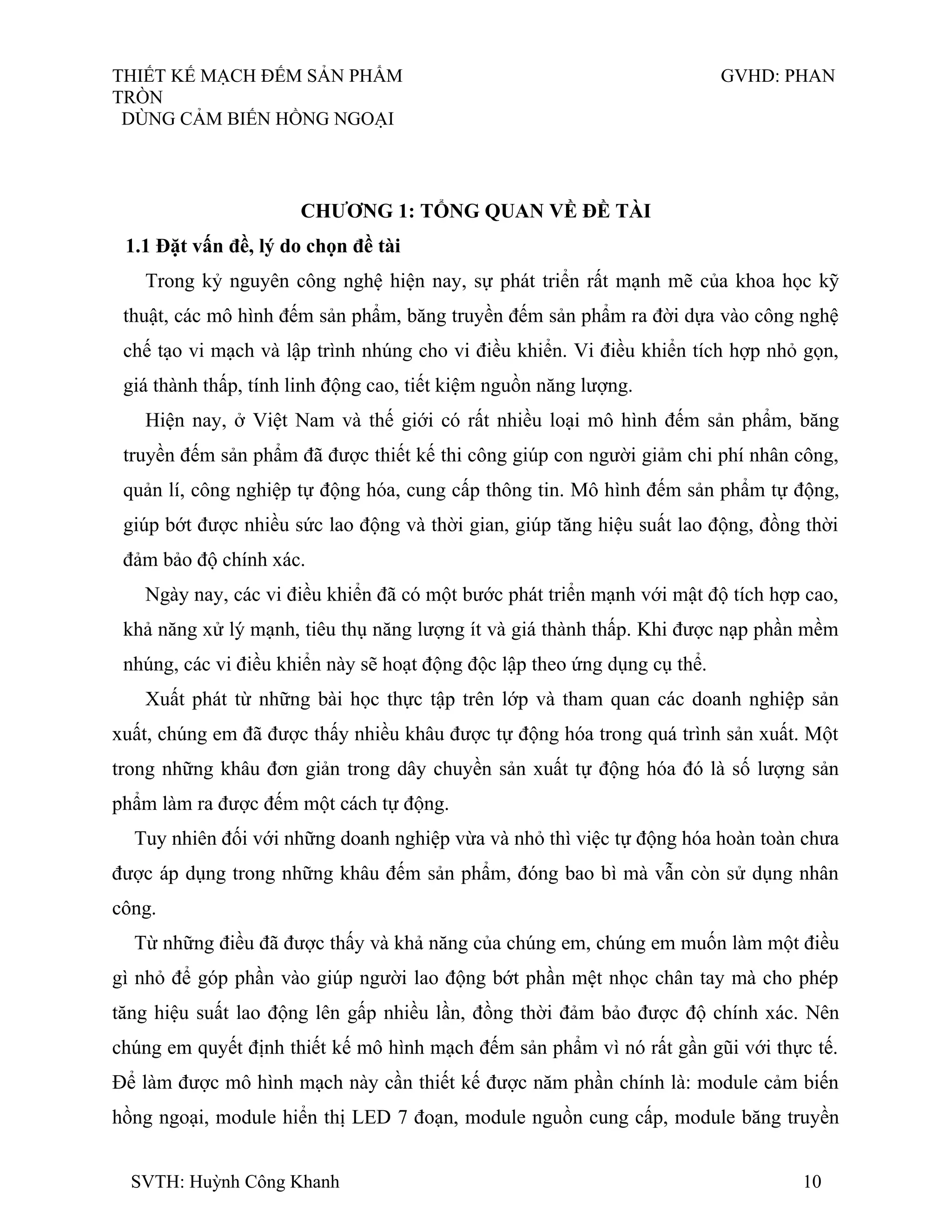 ĐỒ ÁN: Thiết kế mạch đếm sản phẩm dùng cảm biến hồng ngoại! | DOC