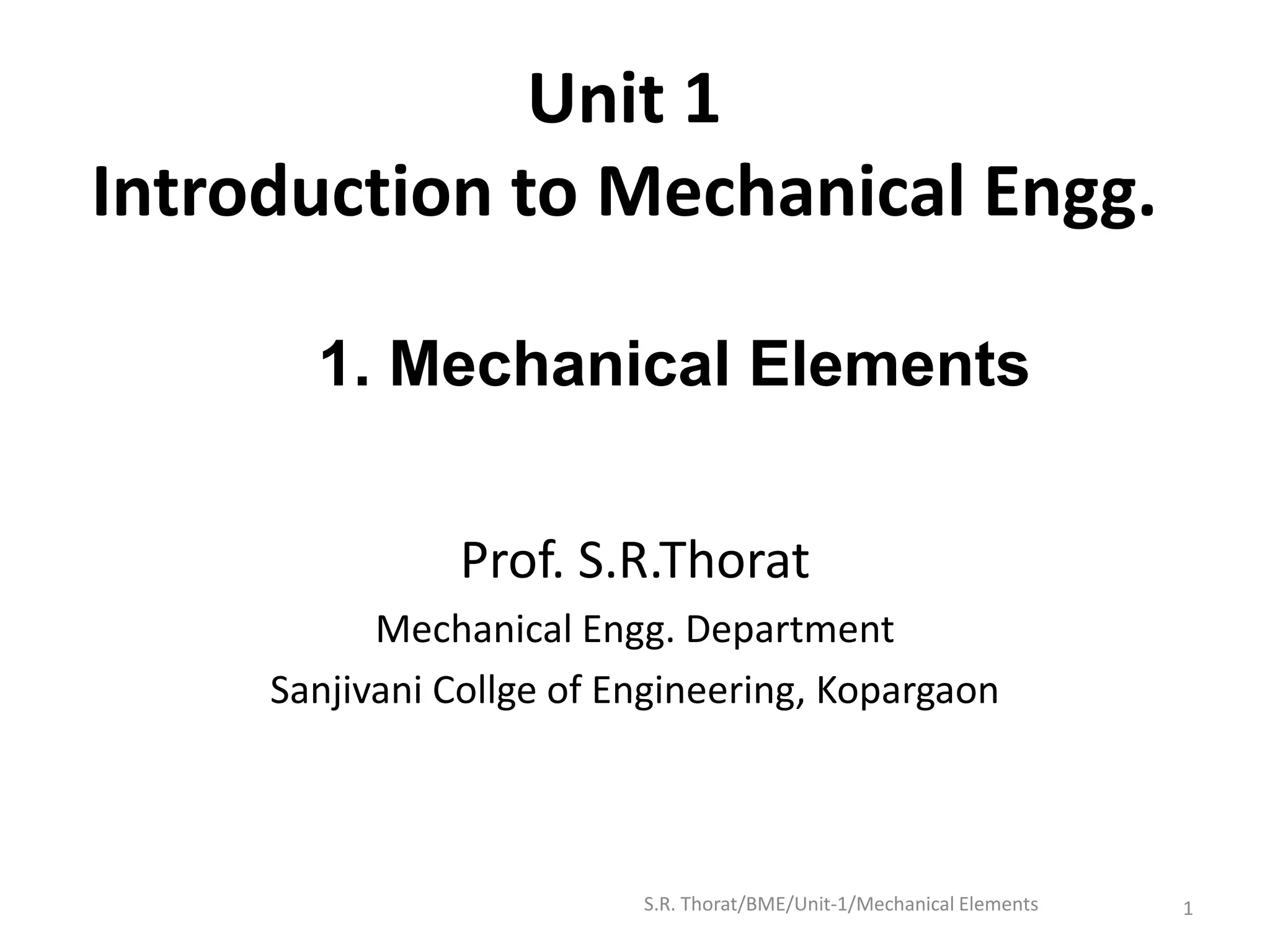 Basic Mechanical Engineering -Mechanical Elements | PDF