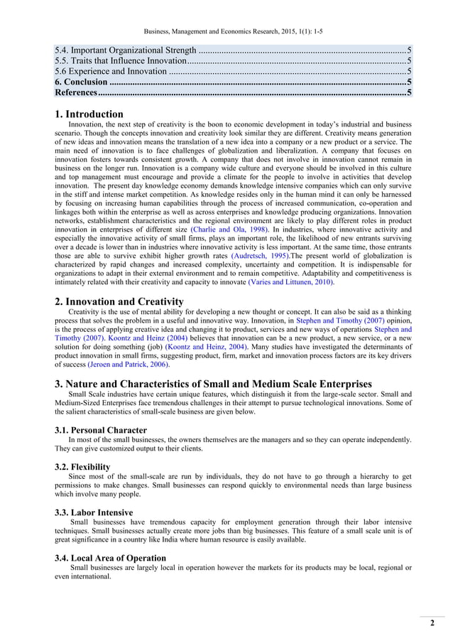 Innovation Practices of Small and Medium Scale Enterprises in Madurai Region, India - A Case ...