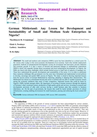 German Mittlestand: Any Lesson for Development and Sustainability of Small and Medium Scale ...