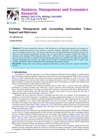 Earnings Management and Accounting Information Value: Impact and Relevance | PDF