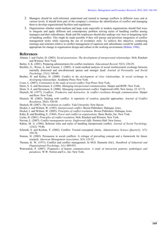 Impacts of Conflict Style Management of Selected Managers on Small-Size ...