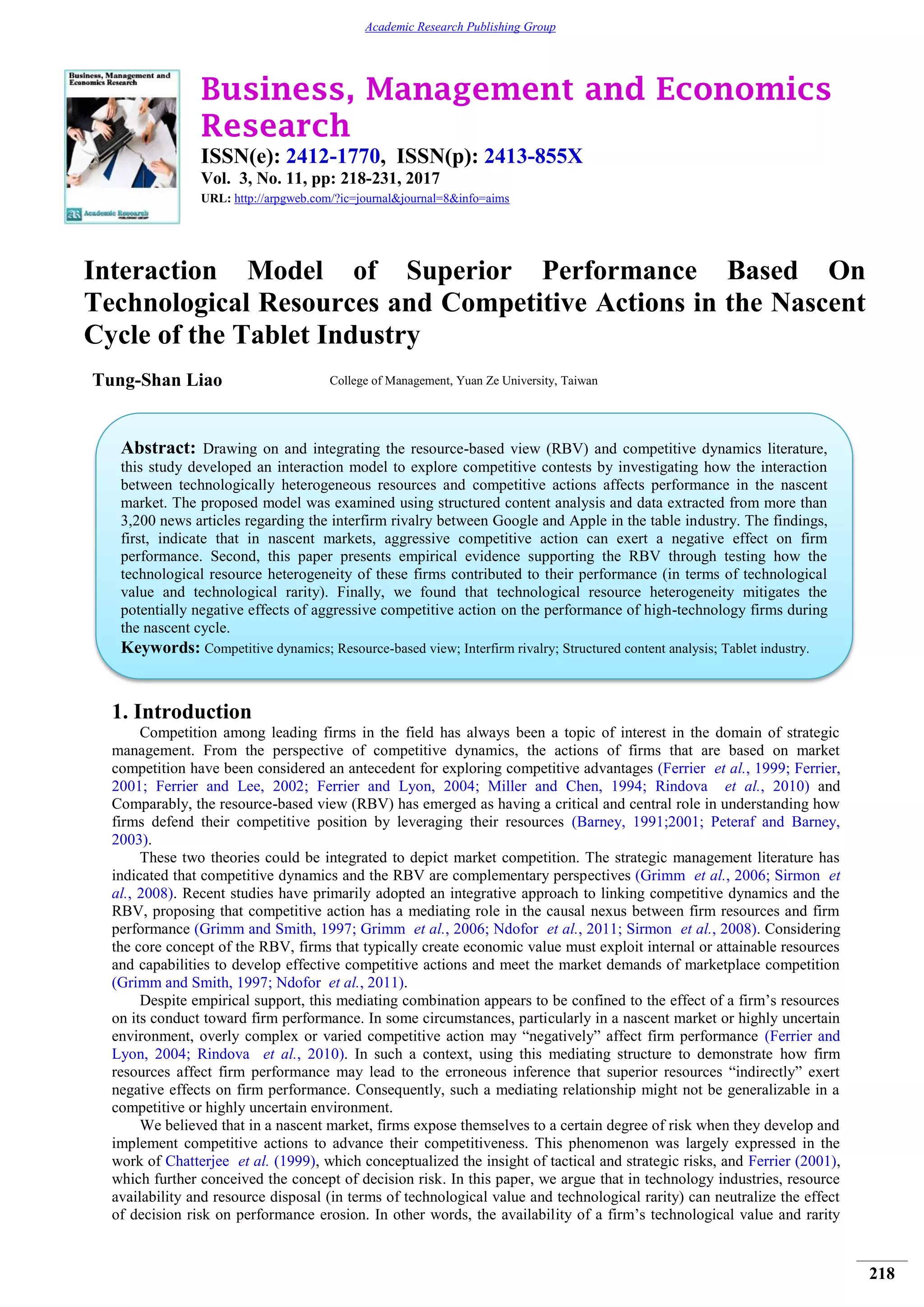 Interaction Model of Superior Performance Based On Technological ...