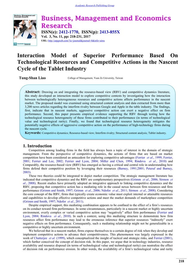 Interaction Model of Superior Performance Based On Technological ...