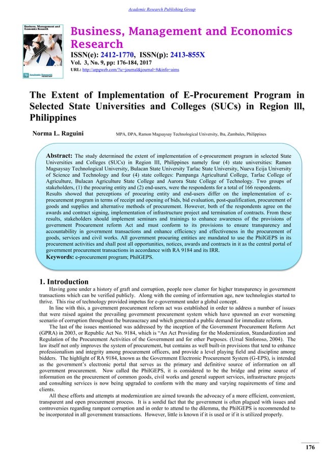 The Extent of Implementation of E-Procurement Program in Selected State ...
