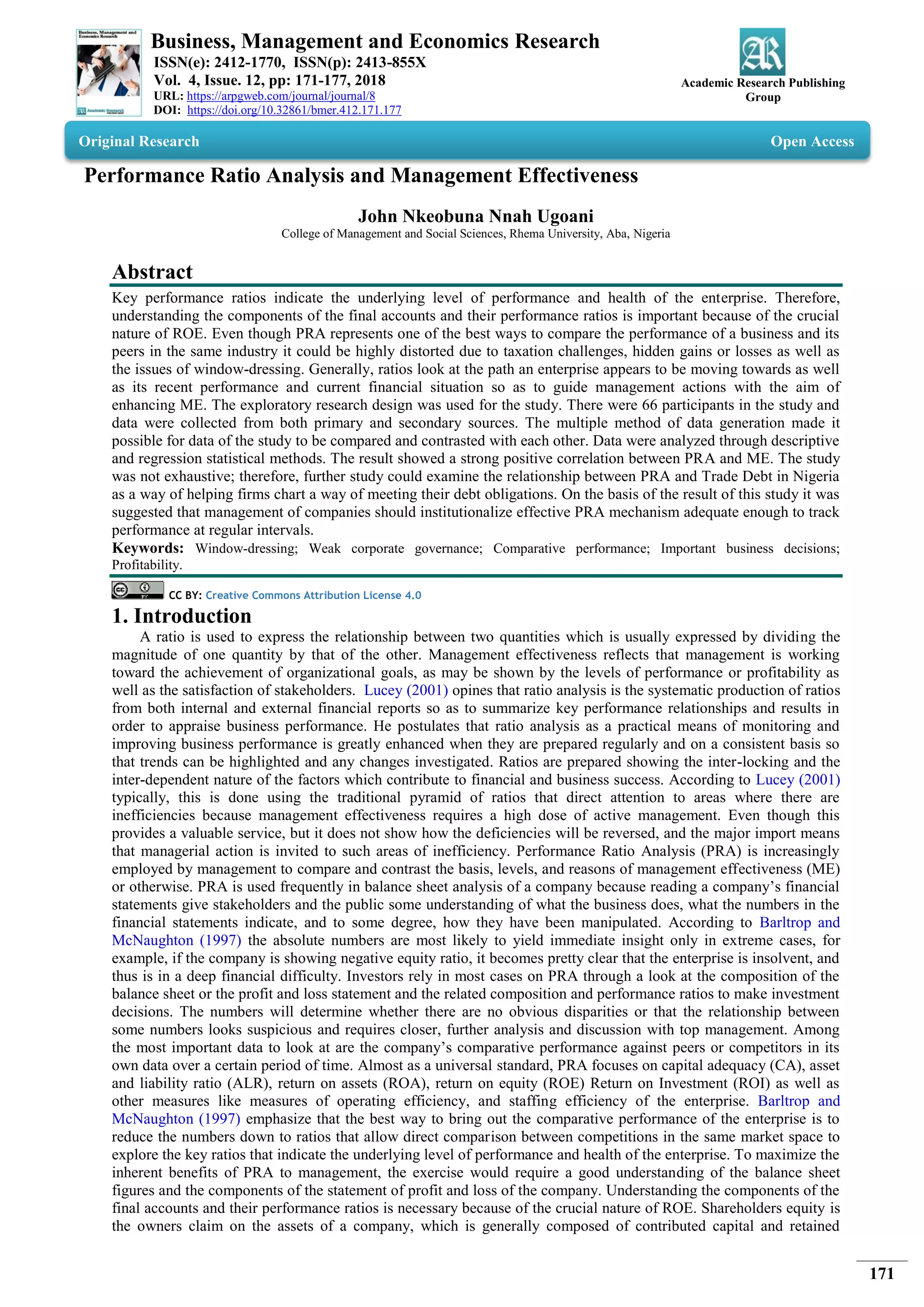 Performance Ratio Analysis and Management Effectiveness | PDF