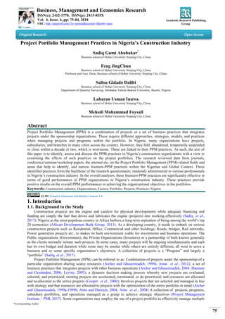 Project Portfolio Management Practices in Nigeria’s Construction Industry | PDF