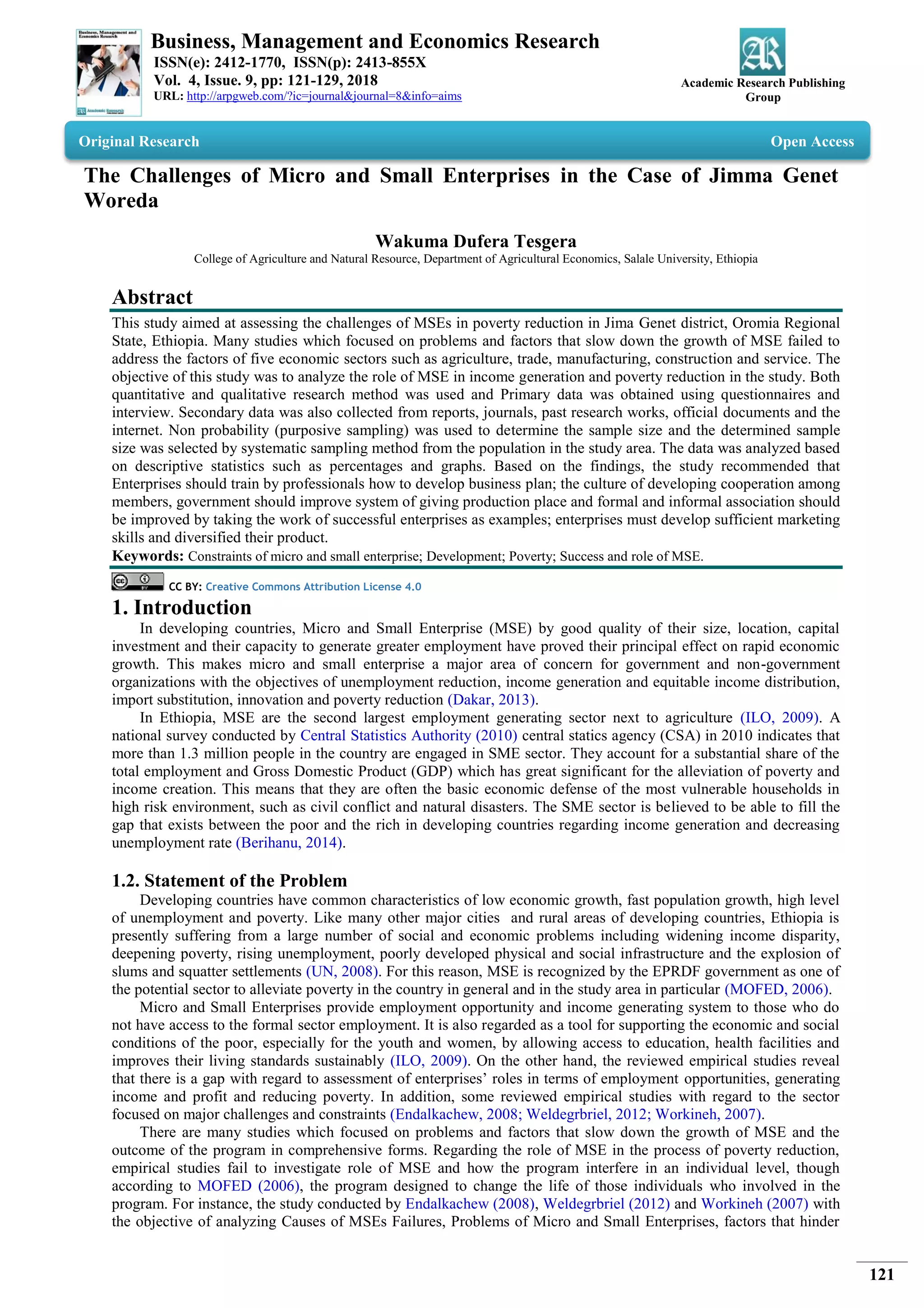 The Challenges of Micro and Small Enterprises in the Case of Jimma ...