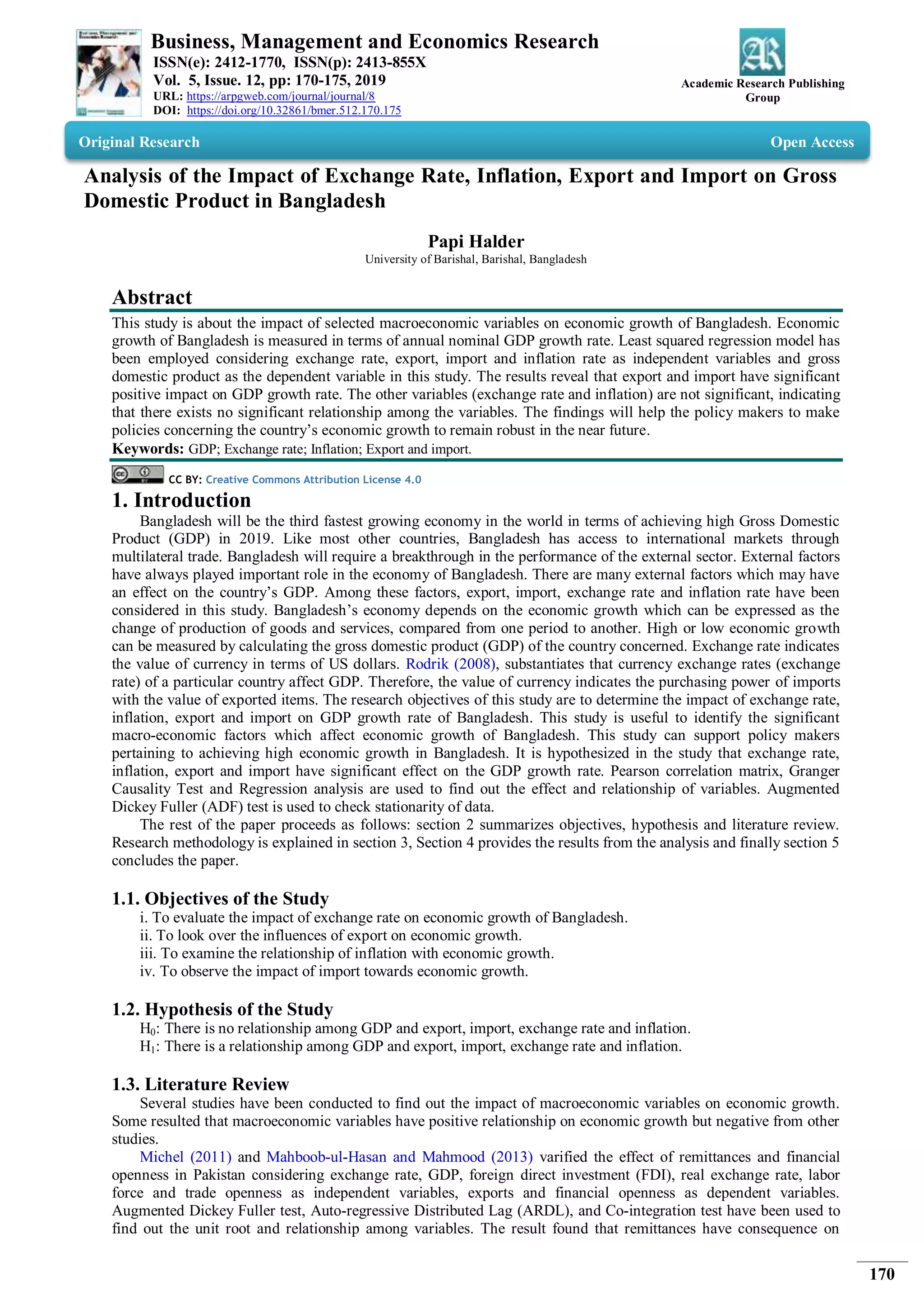 Analysis of the Impact of Exchange Rate, Inflation, Export and Import on Gross Domestic Product ...