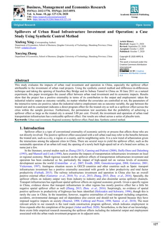 Spillovers of Urban Road Infrastructure Investment and Operation: a Case Study Using Synthetic ...