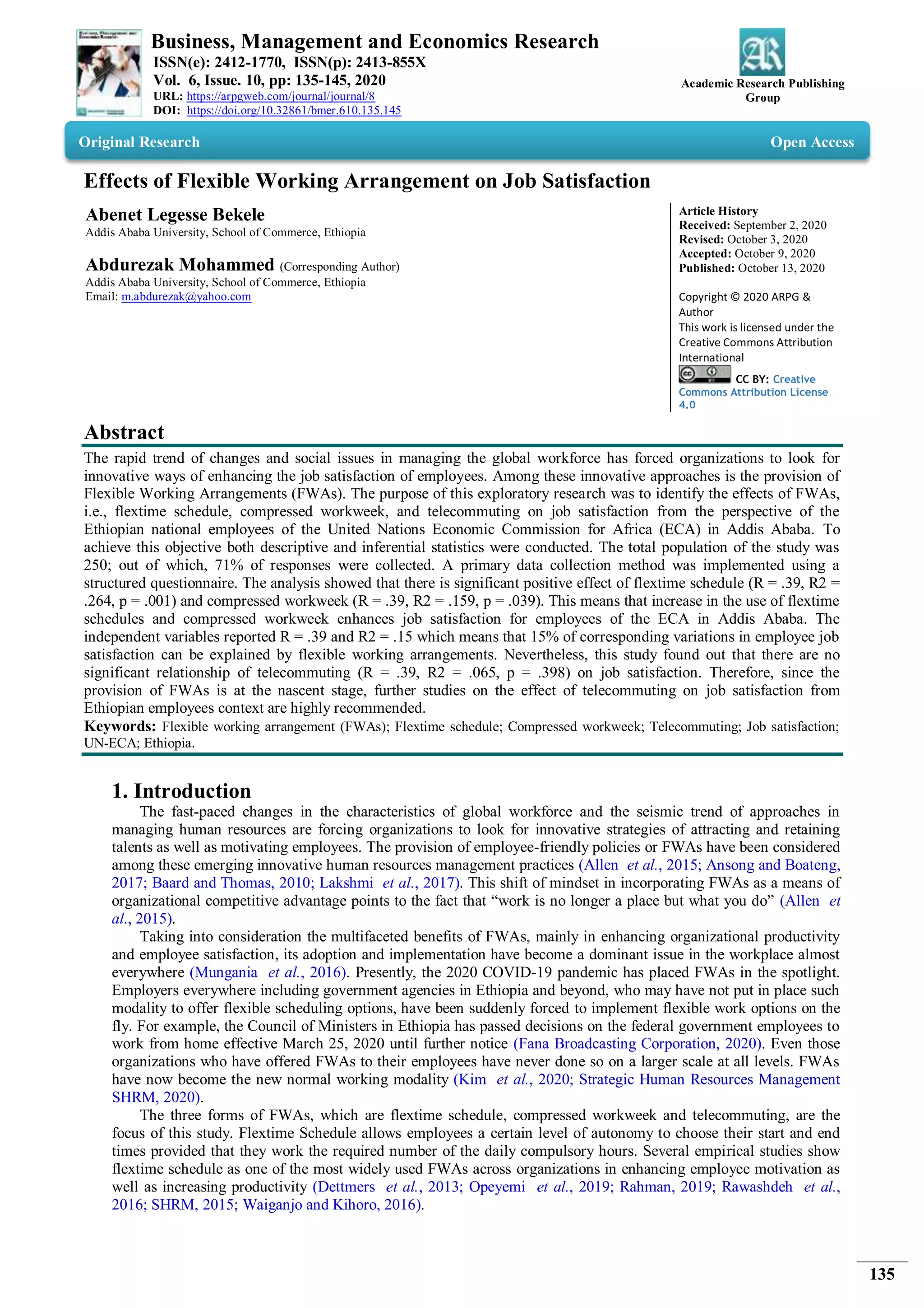 Effects of Flexible Working Arrangement on Job Satisfaction | PDF