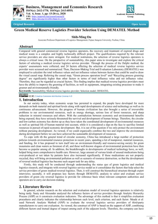 Green Medical Reserve Logistics Provider Selection Using DEMATEL Method | PDF