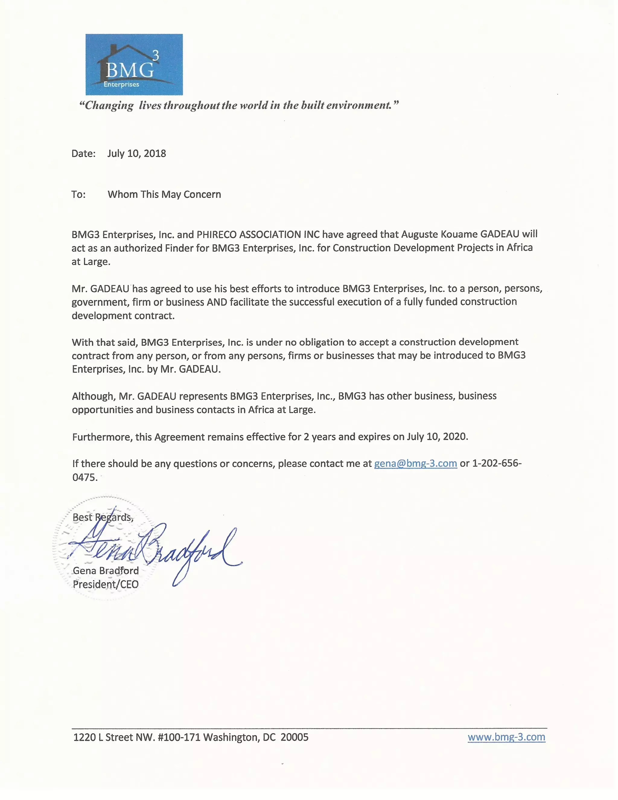 Bmg3 certification letter to phireco | PDF