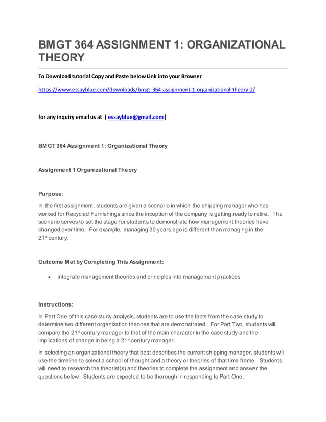 Bmgt 364 assignment 1 organizational theory | PDF