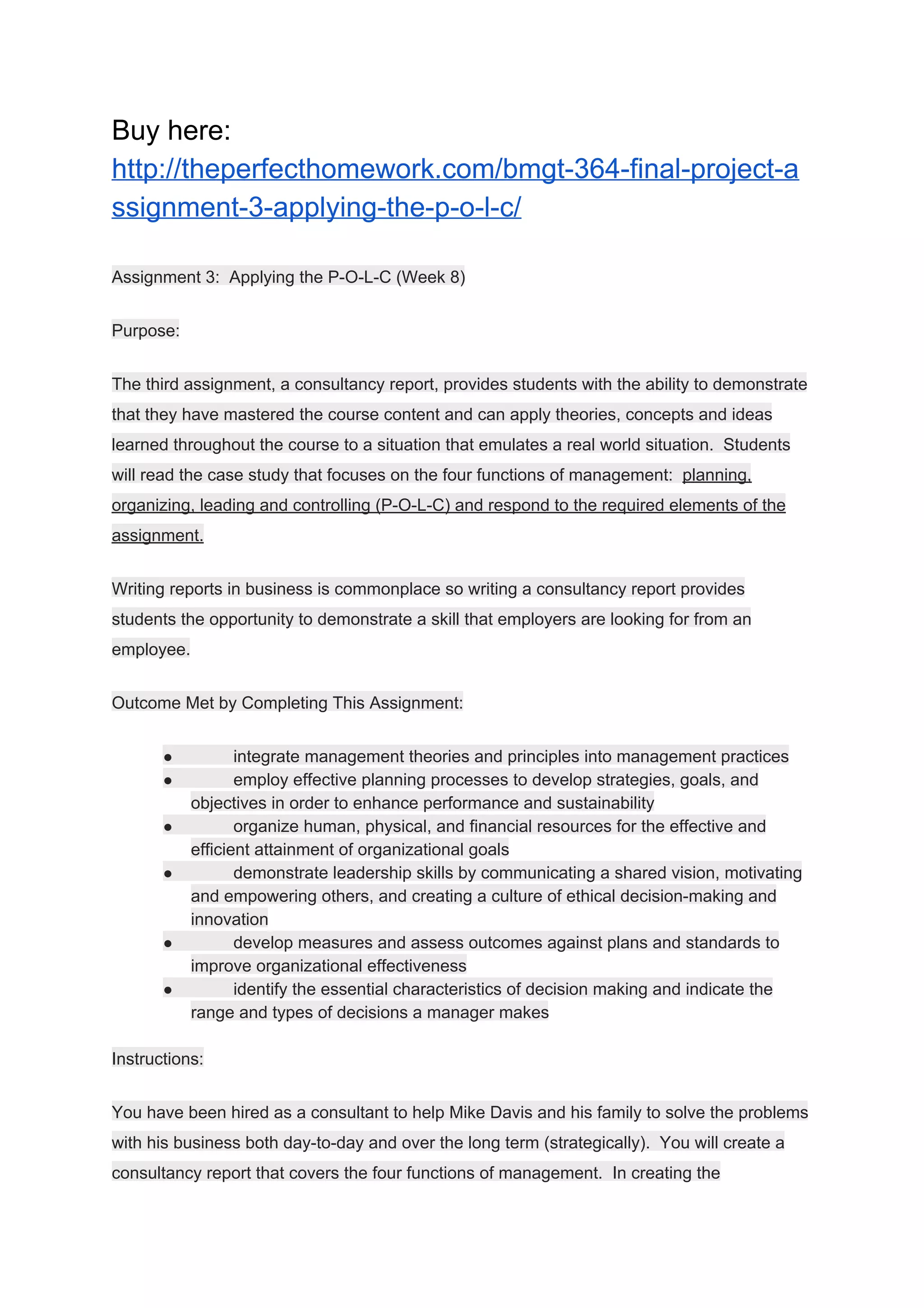 BMGT 364 FINAL PROJECT ASSIGNMENT 3 APPLYING THE P-O-L-C | PDF